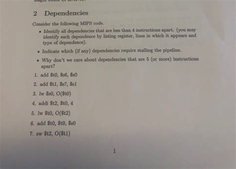 Solved 2 Dependencies Consider The Following Mips Code •
