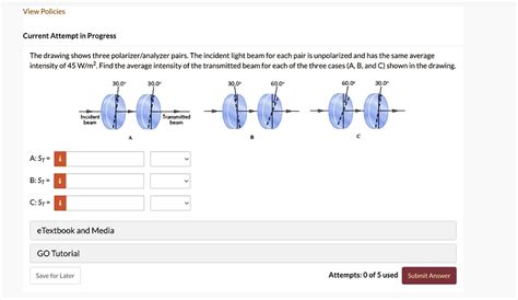 Solved The Drawing Shows Three Polarizer Analyzer Pairs The Incident Light Beam For Each Pair
