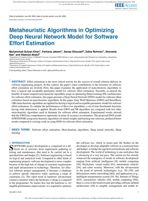 Pdf Metaheuristic Algorithms In Optimizing Deep Neural Network Model For Software Effort