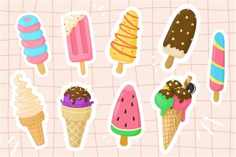 Premium Vector Icecream And Popsicles Stickers Vector Illustrations