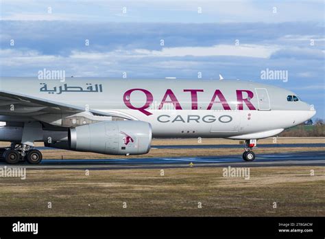 Close Up Of Qatar Airways Cargo Airbus A F Taxiing To Cargo Unloading Stand After Landing