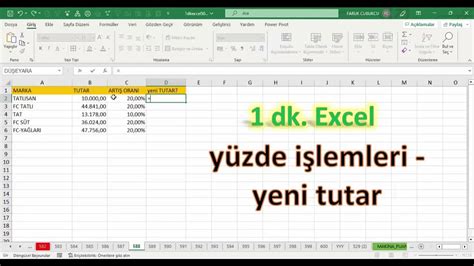Excel 1 Dakika Yüzde Artış Hesaplama Youtube