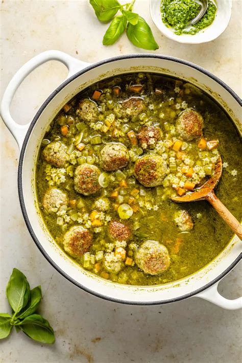 Pesto Meatball And Pastina Soup The Defined Dish