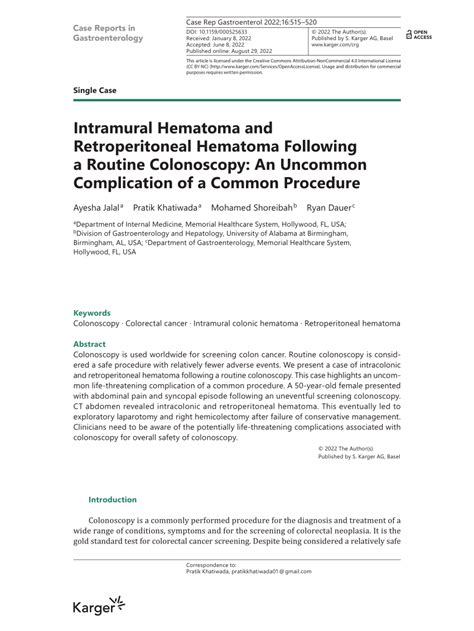 Pdf Intramural Hematoma And Retroperitoneal Hematoma Following A
