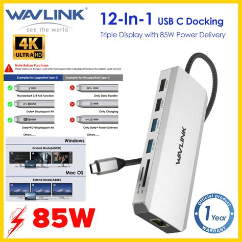 Wavlink USB C Hub Triple Monitor In Laptop Docking Station With K HDMI Dual K DP W PD