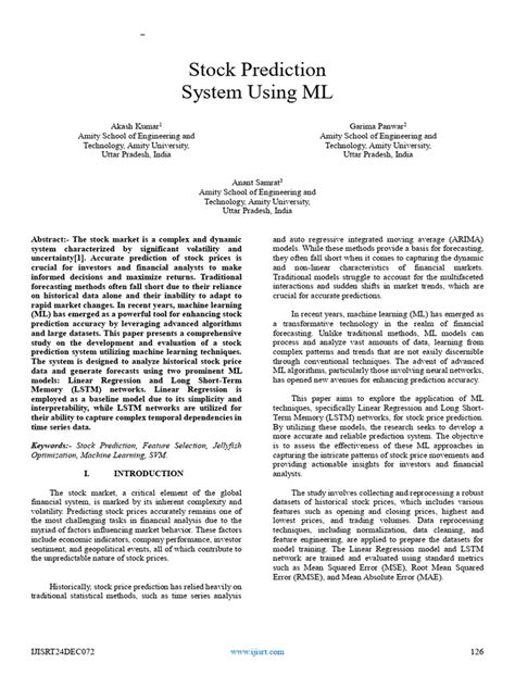 stock prediction system using ml pdf machine learning mean