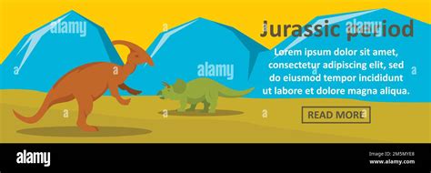 Jurassic Period Banner Horizontal Concept Flat Illustration Of