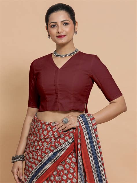 V Neck Royal Maroon Plain Cotton Saree Blouse Perfect For Daily And Work Wear Binks