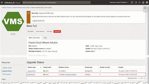 upgrade an oracle cloud vmware solution software defined data center
