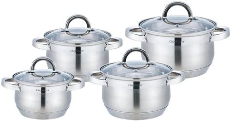 Cheffinger Kochtopf 8 Tlg Edelstahl Kochgeschirr Induktion Deckel Topf