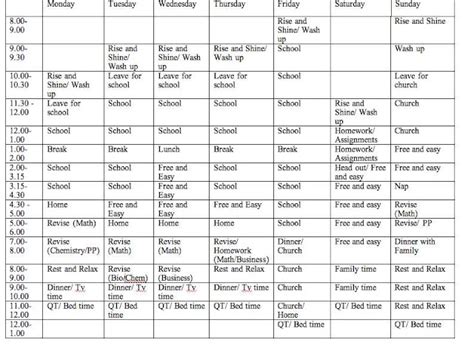 Personal Project Time Table