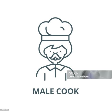 Male Cook Vector Line Icon Linear Concept Outline Sign Symbol Stock