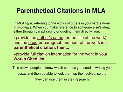 PPT Parenthetical Citations Using The MLA Format PowerPoint Presentation ID