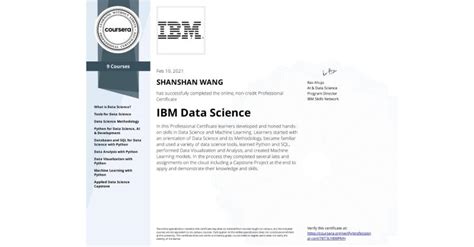 Shanshan Wang On Linkedin Completion Certificate For Ibm Data Science