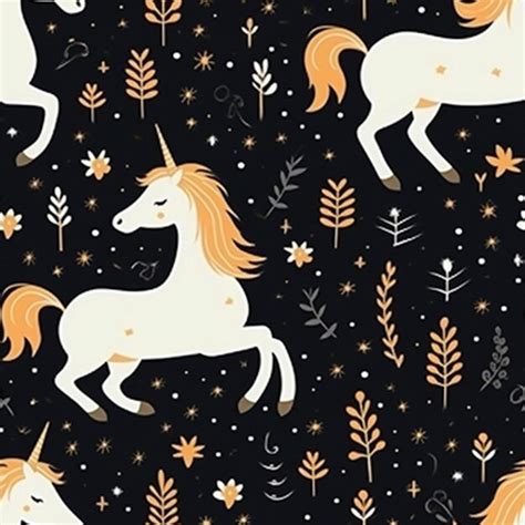 Premium Ai Image A Black Background With A Pattern Of Unicorns And