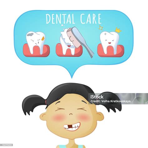 치과 치료에 대해 생각하는 아시아 소녀 어린이 구강 위생 더럽고 깨끗한 치아 치아에 대한 상처 치과 건강 관리 벡터 만화와 낙서 치과 개념 포스터 전단지 소책자용 개념에