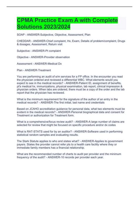 Cpma Practice Exam A With Complete Solutions 2023 2024 Cpma Stuvia Us