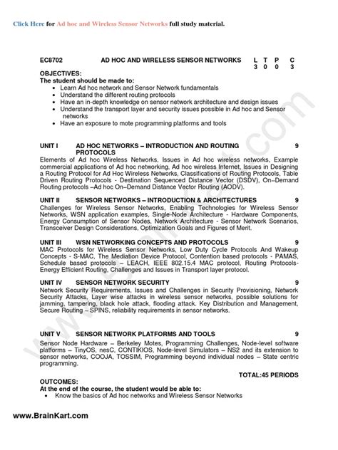Ec8702 Adhoc Syllabus Pdf Wireless Ad Hoc Network Wireless Sensor