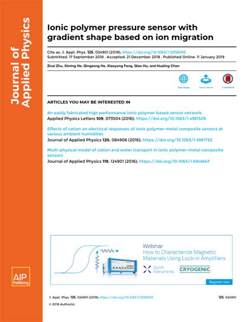 2019 Ionic Polymer Pressure Sensor With Gradient Shape Based On Ion