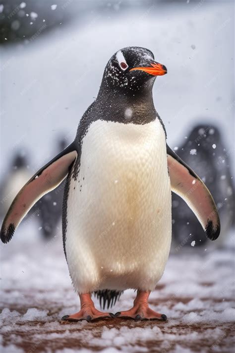 Premium Ai Image Adele Penguin Standing On The Snow With Snowy Hills In The Background