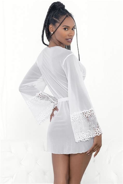 White Lace And Mesh Sheer Lingerie Robe Spicy Lingerie