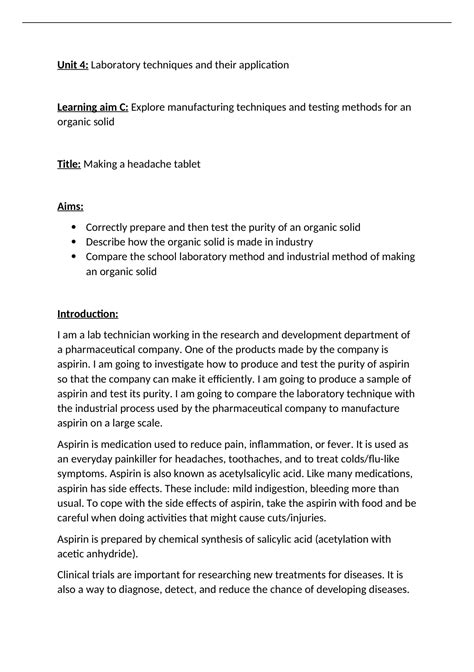 Btec Applied Science Unit 4 Learning Aim C Unit 4 Laboratory Techniques And Their