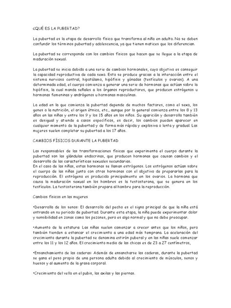 Qué Es La Pubertad Pdf Pubertad Andrógino
