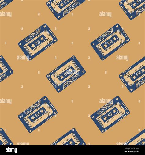 Audio Cassette Tape Engraved Seamless Pattern Vintage Music Cassette