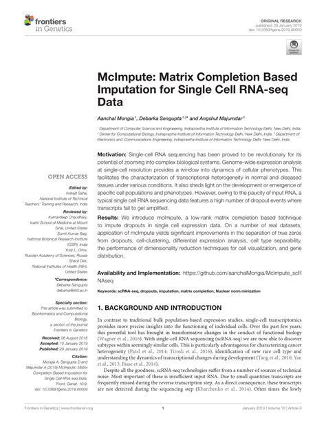 (PDF) McImpute: Matrix Completion Based Imputation for Single Cell RNA-seq Data