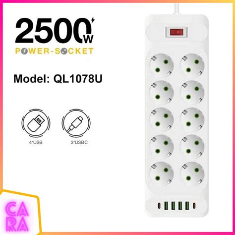 Jual Stop Kontak 10 Lubang 4xusb 2xusb Type C Eu Plug 250v 2500w Ql