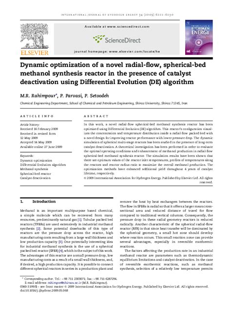 Pdf Dynamic Optimization Of A Novel Radial Flow Spherical Bed Methanol Synthesis Reactor In