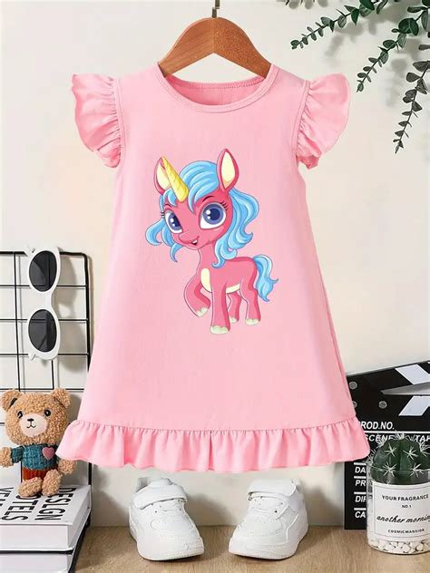 Бебешки Рокли за Момичета Сладка Рокля с Принт на Еднорог Temu Bulgaria