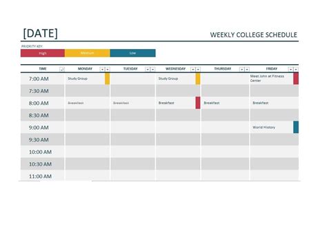 Free College Class Schedule Templates Daily Weekly And Monthly