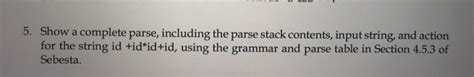 5 Show A Complete Parse Including The Parse Stack