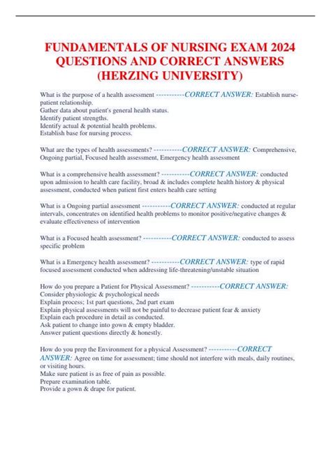 fundamentals of nursing exam 2024 questions and correct answers