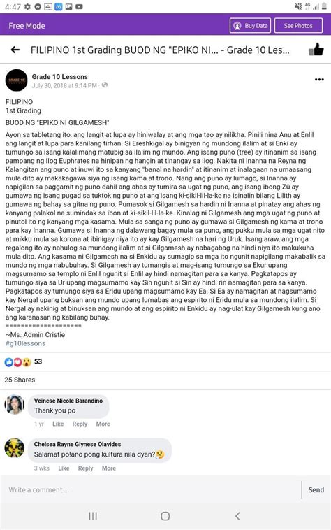 Maikling Kwento Ng Epiko Ni Gilgamesh