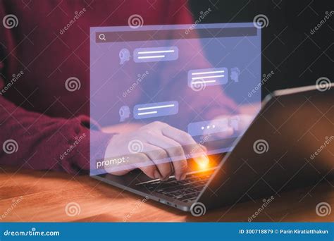 Adult Man Use A Laptop With Technology Smart Robot Ai Chatbot For Chat Stock Image Image Of