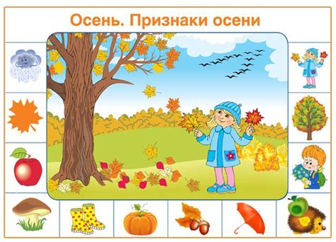 Плакат для дошкольников в детский сад Осень Признаки осени Занятия