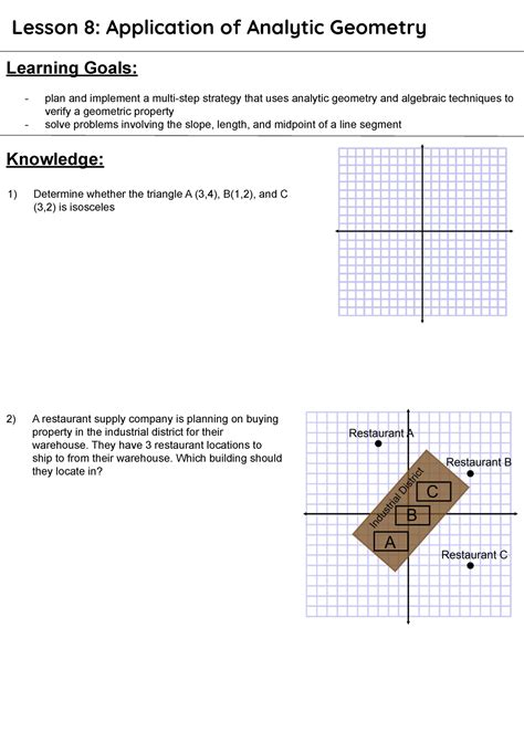 Lesson 8 Application Of Analytic Geometry Lesson 8 Application Of