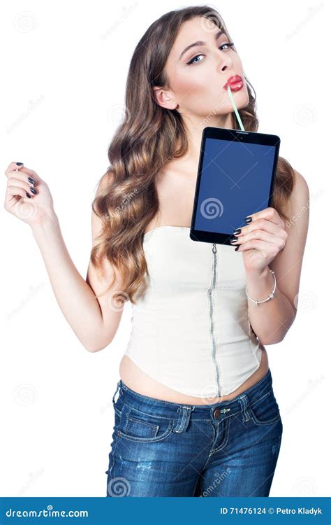 Woman Drinking From A Computer Stock Photo Image Of Education Pretty 71476124