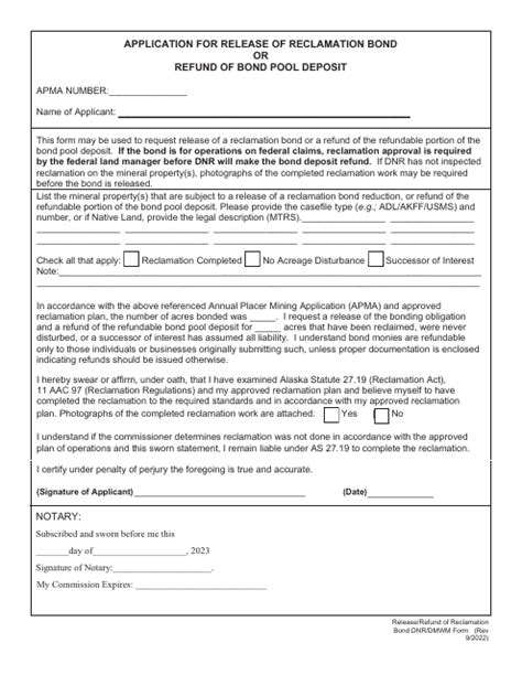 Alaska Application For Release Of Reclamation Bond Or Refund Of Bond
