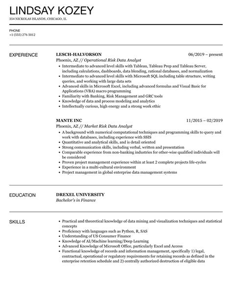 Risk Data Analyst Resume Samples Velvet Jobs
