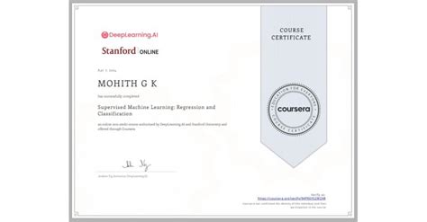 Completed Supervised Machine Learning Course By Deeplearningai