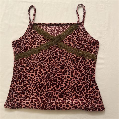 Pink Leopard Print Cami With Lace Detailing Never Depop
