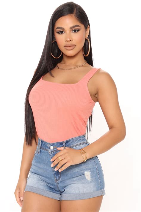 Brielle Ribbed Tank Top Coral Fashion Nova