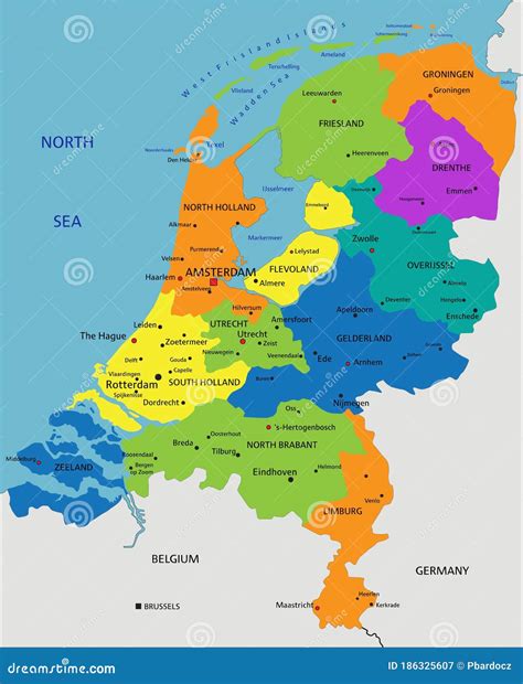 Colorful Netherlands Political Map With Clearly Labeled Separated