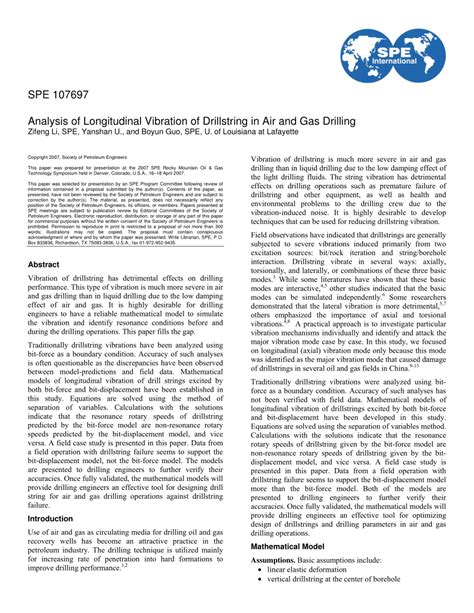 Pdf Analysis Of Longitudinal Vibration Of Drill String In Air And Gas