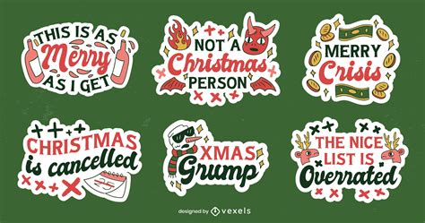 Anti Christmas Quotes Stickers Set Vector Download