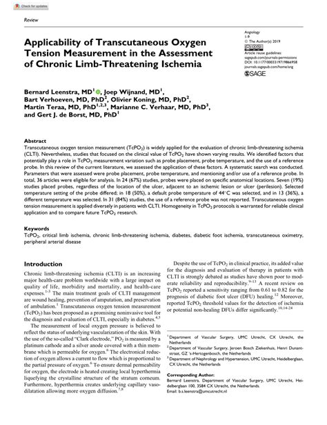 Pdf Applicability Of Transcutaneous Oxygen Tension Measurement In The Assessment Of Chronic