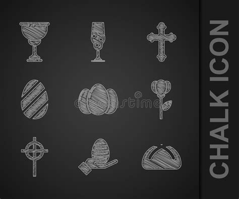 Set Easter Eggs Human Hand And Easter Cake Flower Tulip Christian